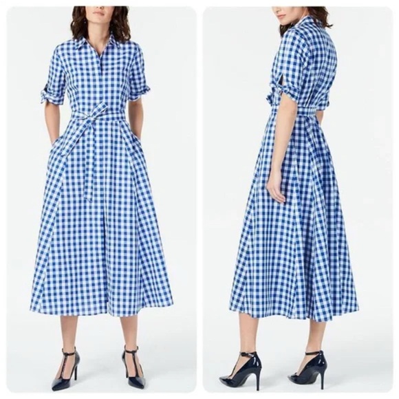 Calvin Klein | Dresses | Calvin Klein Blue And White Checkered Midi ...